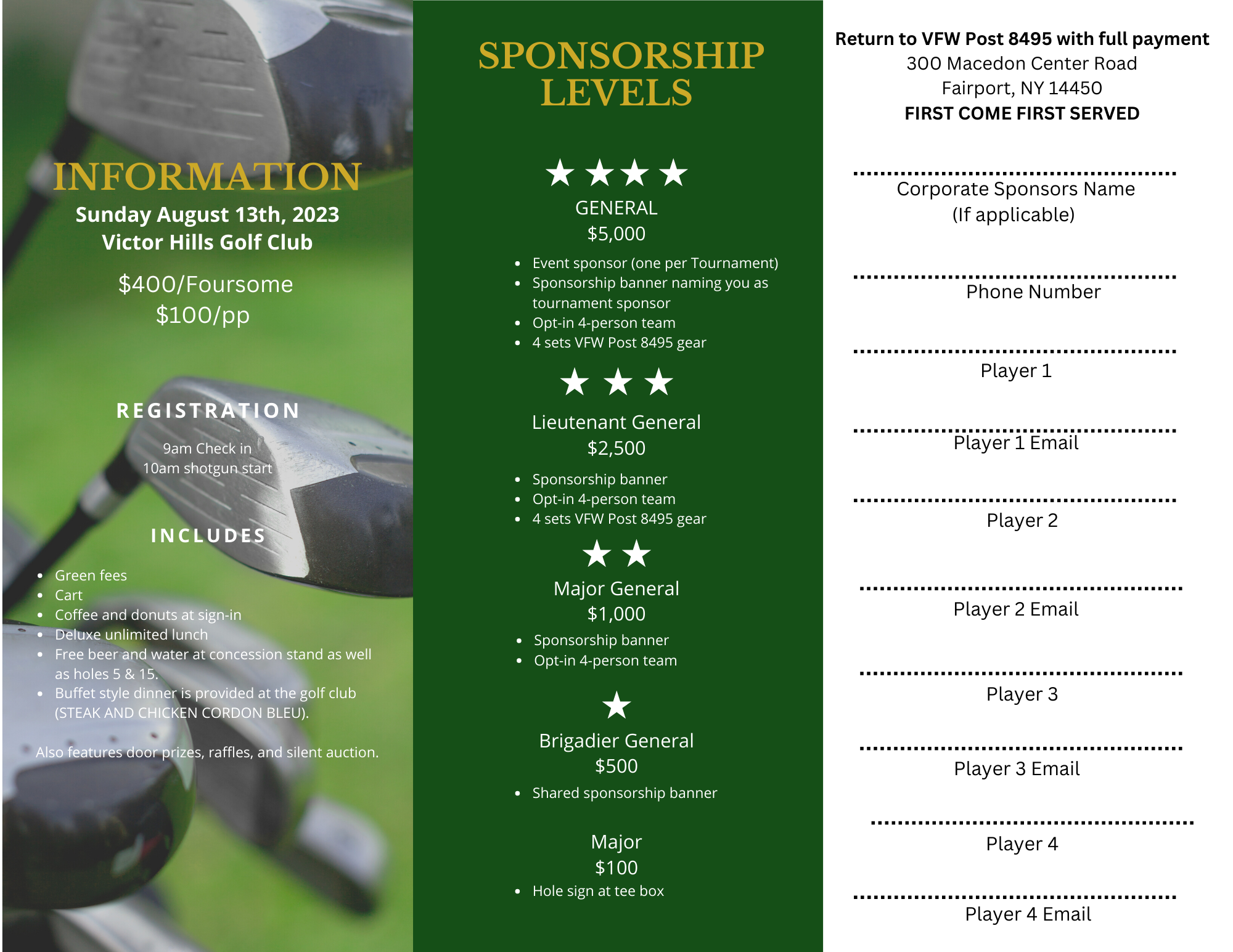 Golf Sponsors - Perinton Memorial Post 8495 - Veterans of Foreign Wars